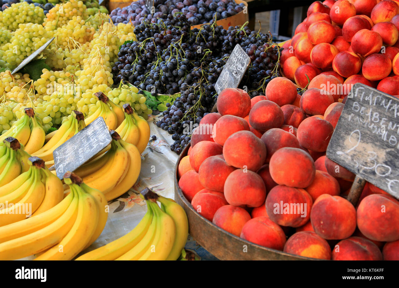Organic ripe fruit sold on market stall Stock Photo - Alamy