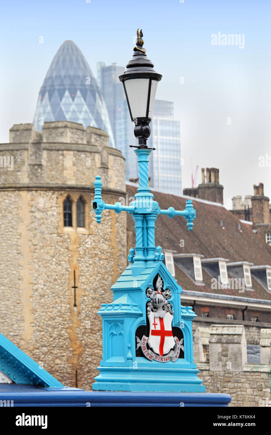 Vintage blue lamp post on Tower bridge in London Stock Photo - Alamy
