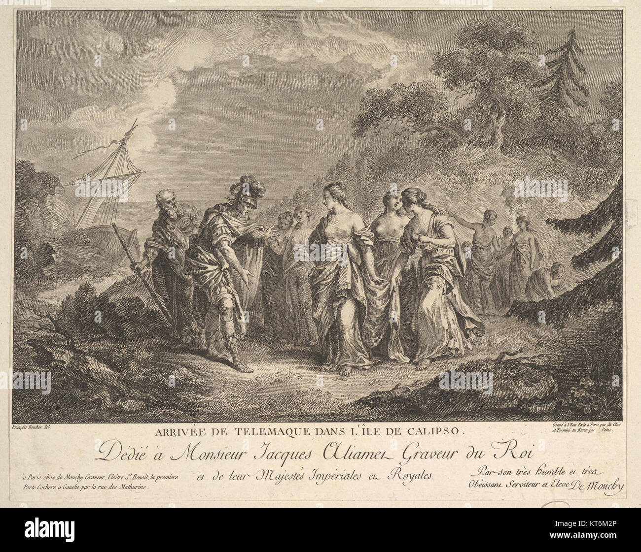 This artwork, 'Arrival of Telemachus at the Island of Calypso,' depicts ...