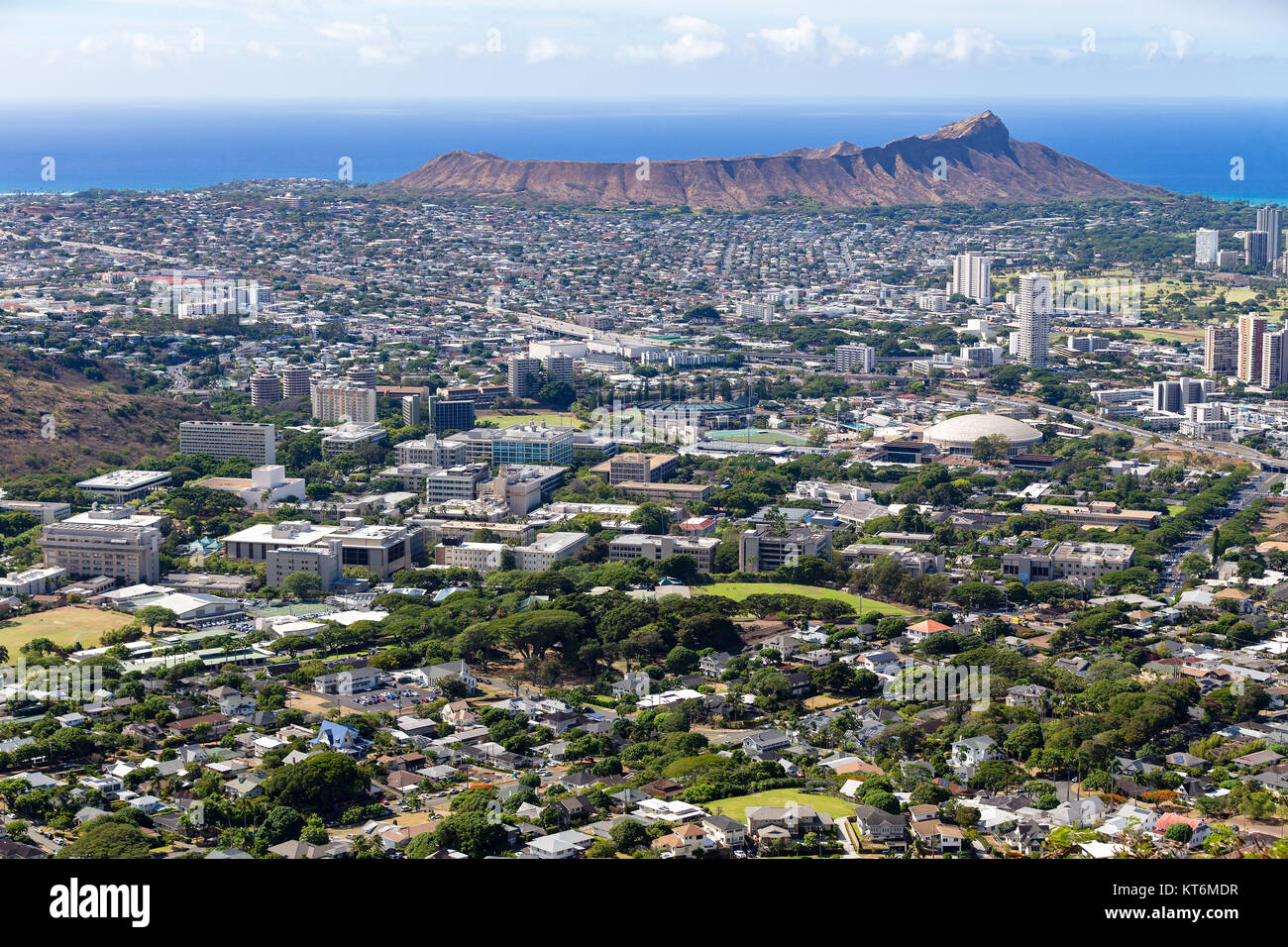 Aerial view of Honolulu with Diamond Head volcano, Oahu, USA Stock ...