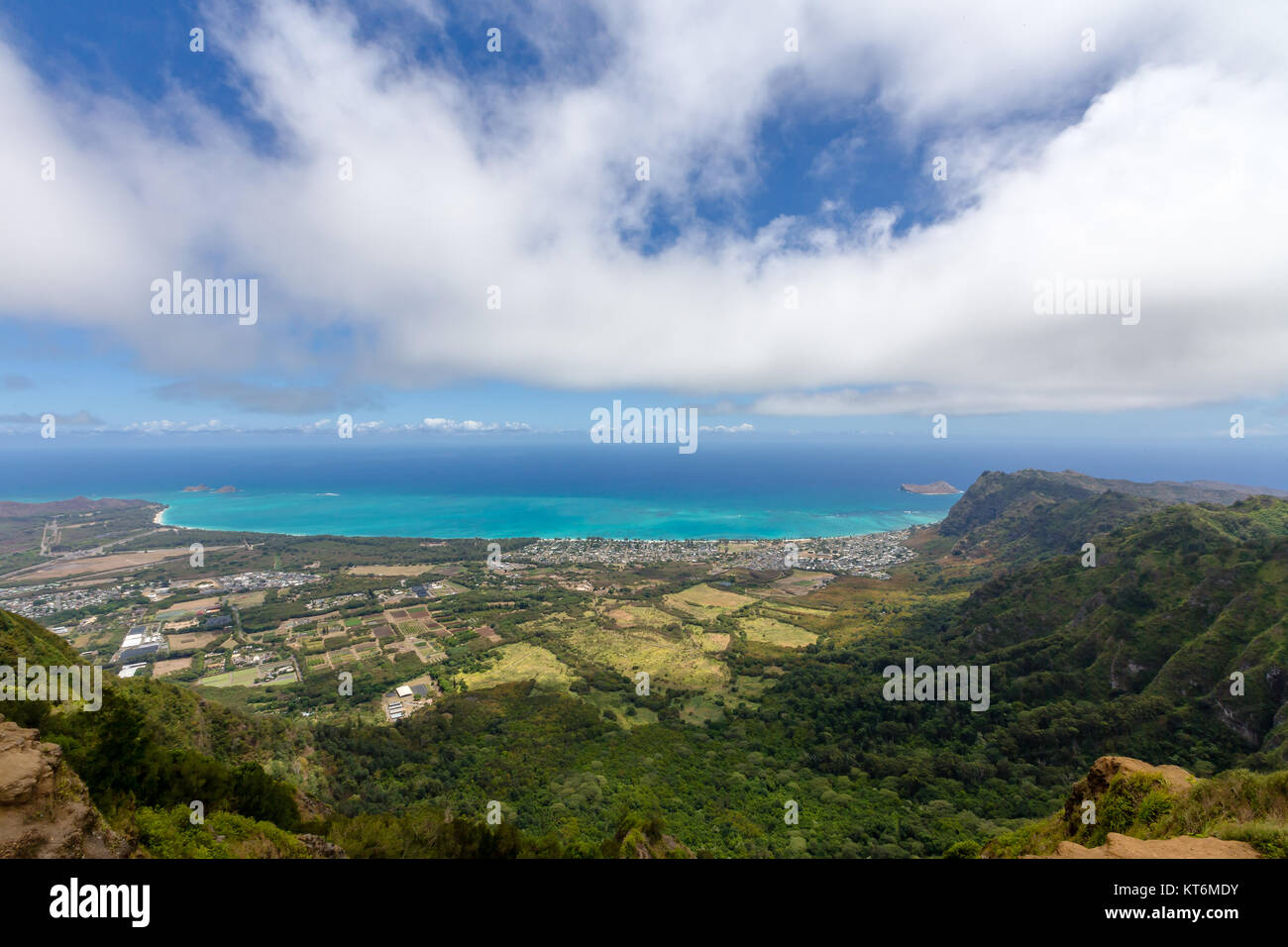 View from the Kiliouou Trail of Bellows Field and Waimanalo with an ...