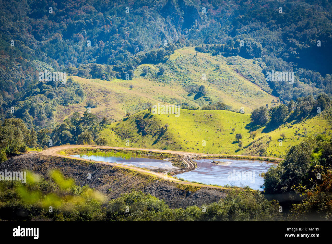 Mexican landscape with the lake on the hills Stock Photo - Alamy