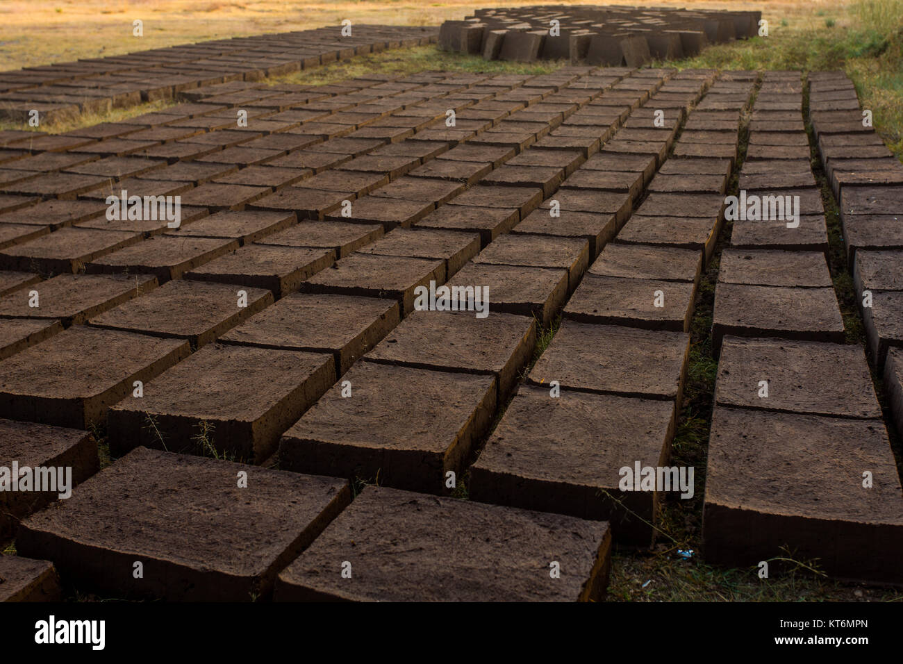 Drying adobe bricks on the ground brown Stock Photo - Alamy