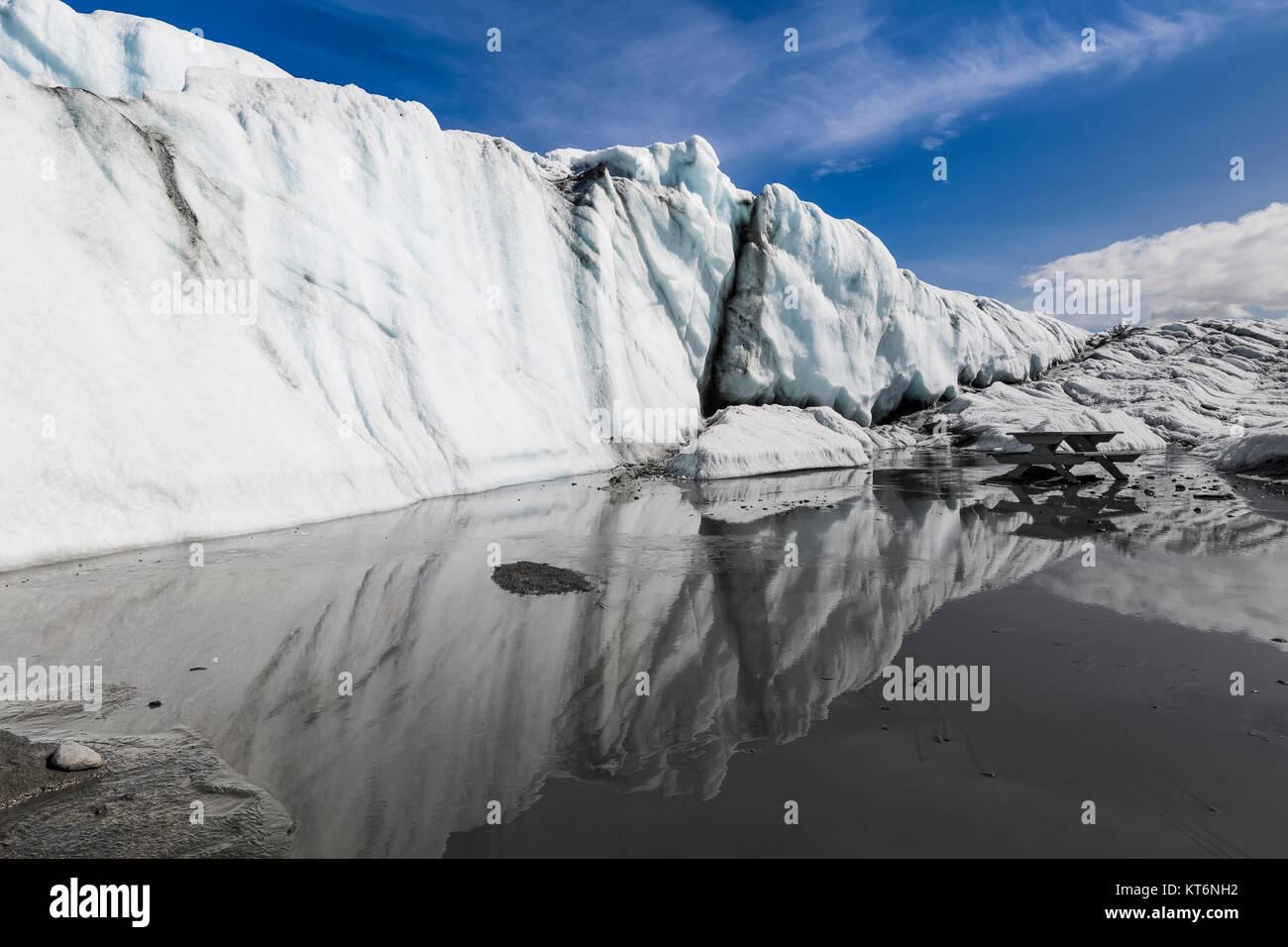 Melting water gathered into a glacial lake near the end of Matanuska ...