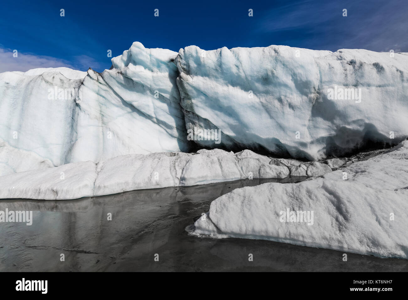 Melting water gathered into a glacial lake near the end of Matanuska ...