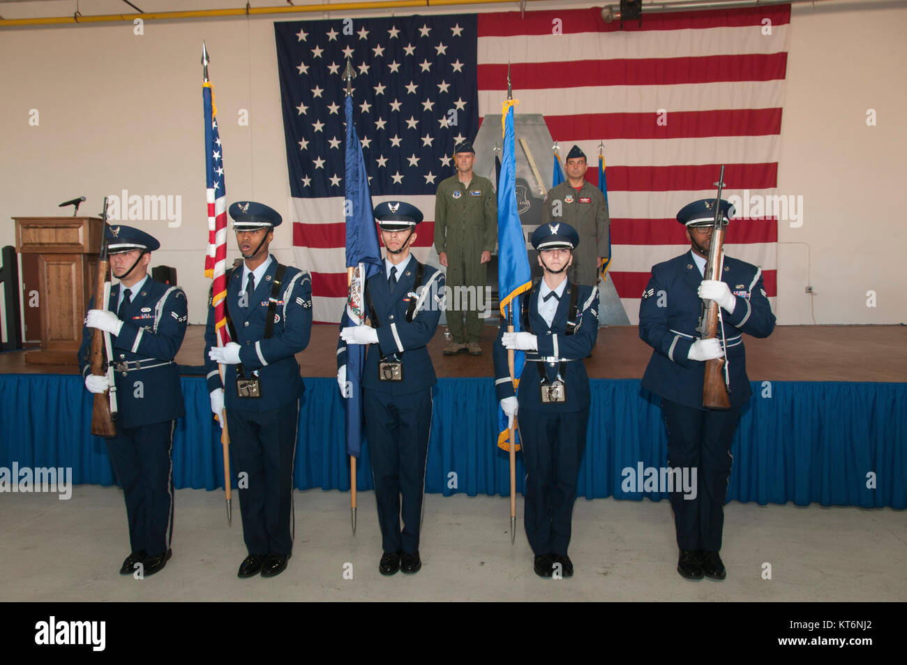 The 192nd Fighter Wing Honor Guard posts the colors during an ...