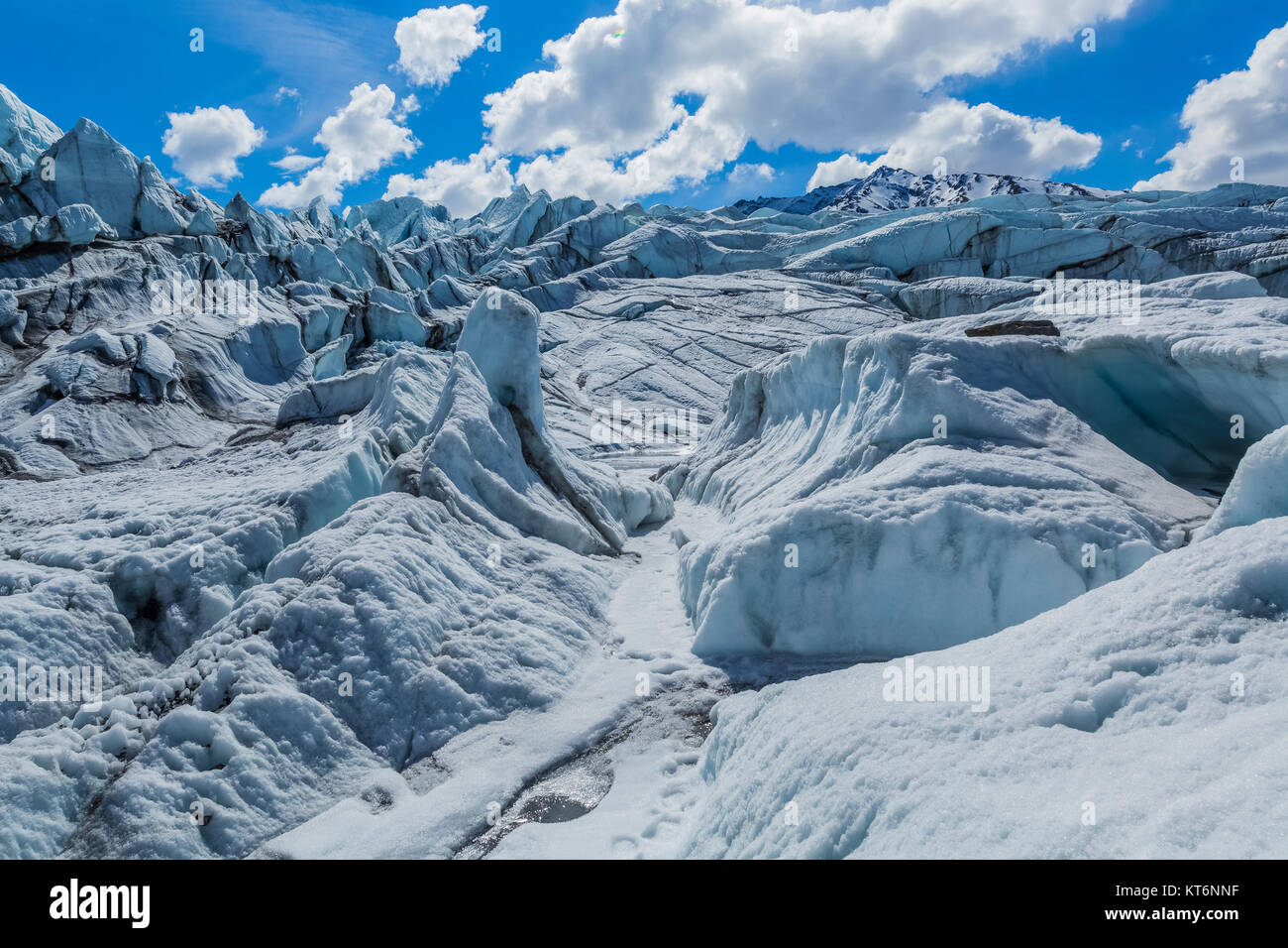 Chaos of cravasses and jumbled ice at the end of the Matanuska Glacier ...