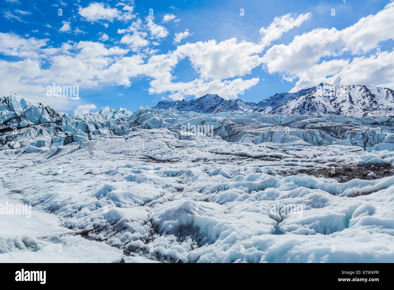 Chaos of cravasses and jumbled ice at the end of the Matanuska Glacier ...