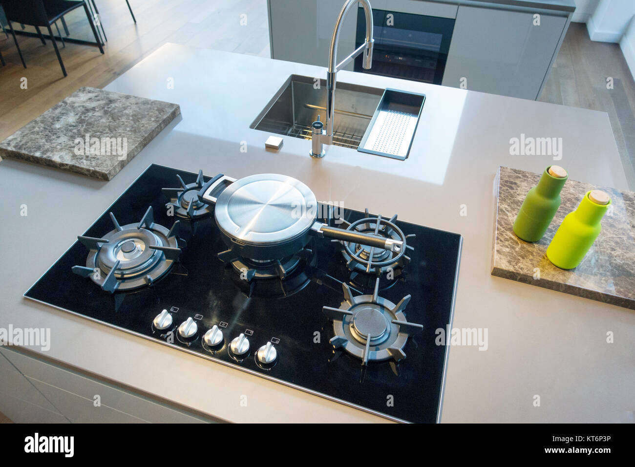 contemporary kitchen open space high angle Stock Photo - Alamy