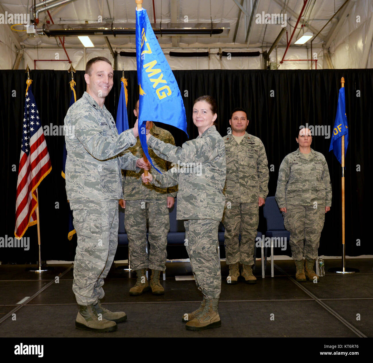Lt. Col. Christine L. Banks receives the 157th Maintenance Group guidon ...