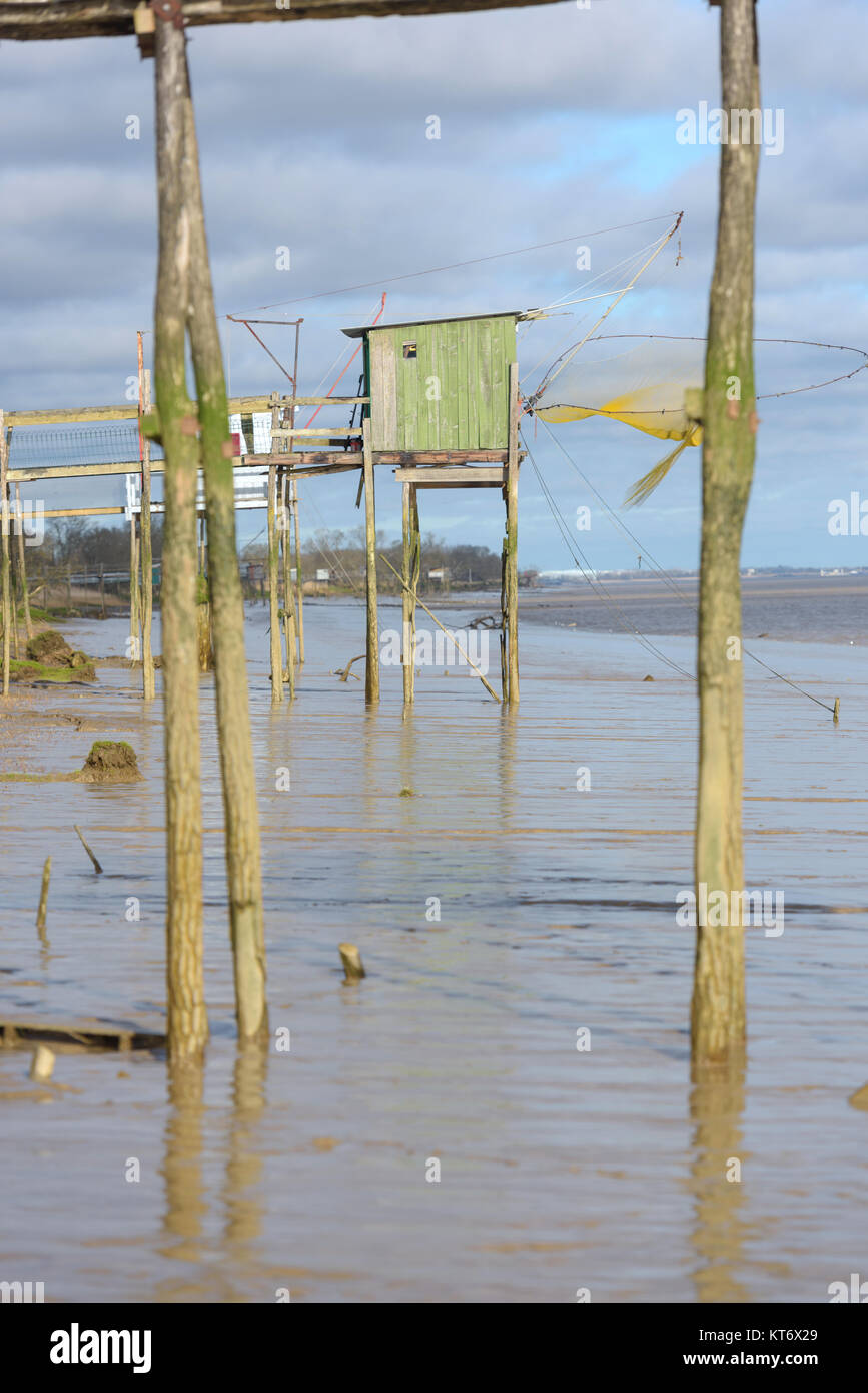 fishing hut with fishing net on hoist Stock Photo - Alamy