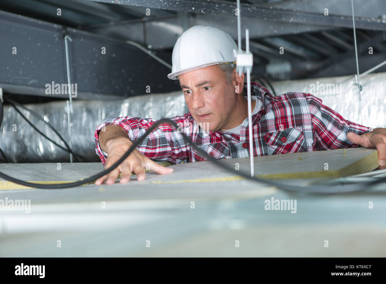 male construction worker in the ceiling Stock Photo - Alamy