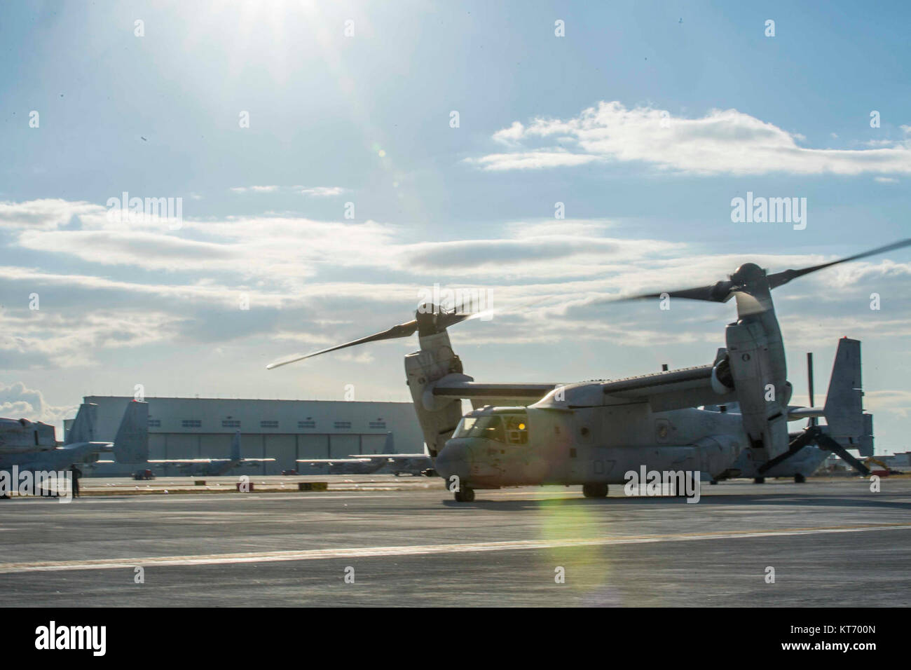 A U.S. Marine Corps MV-22 Osprey aircraft, with Marine Medium Tiltrotor ...