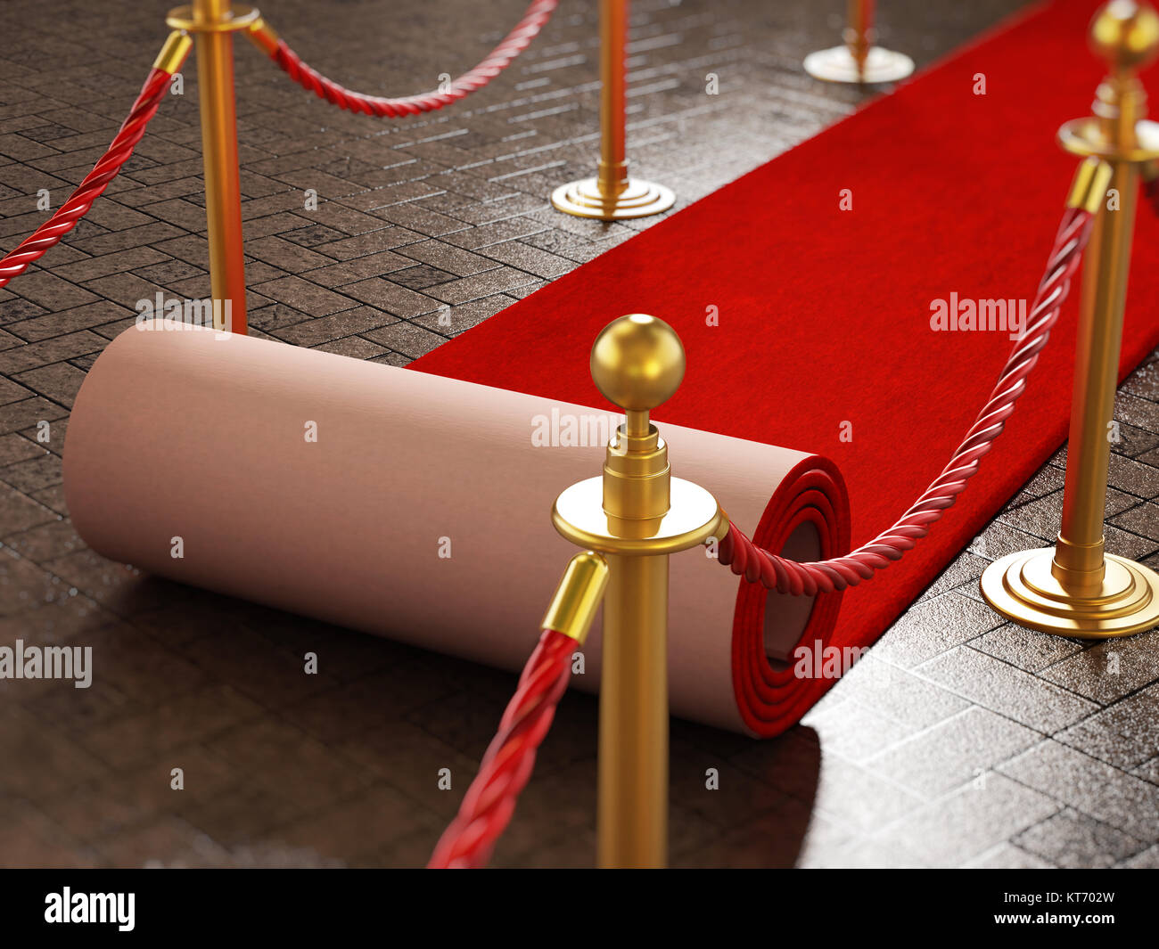 Red carpet and velvet ropes on gala night background. 3D illustration ...