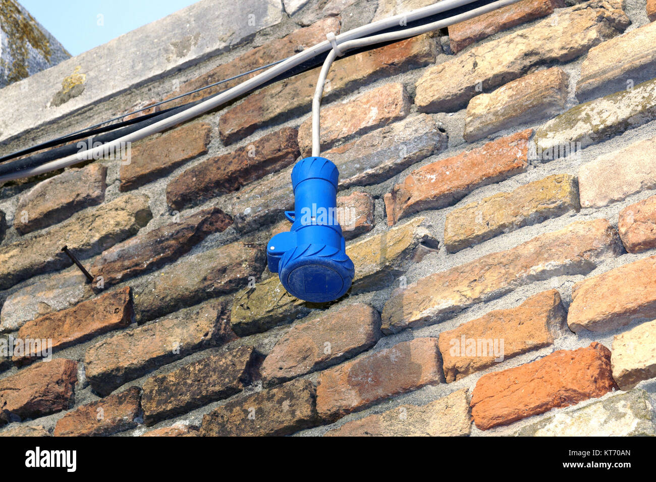 electronic power cables connected to a temporary outdoors distribution ...