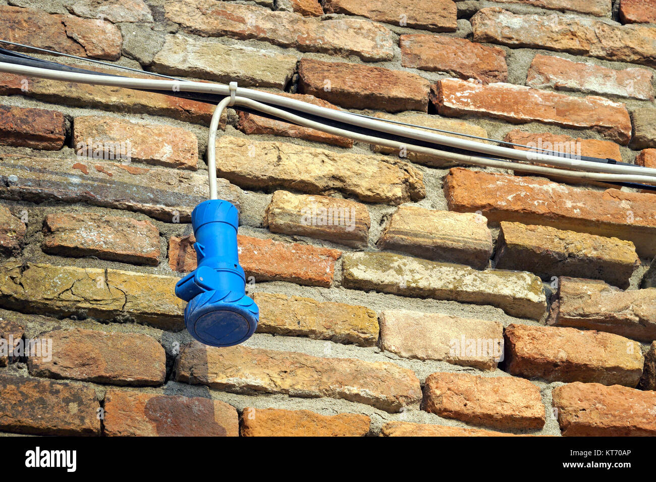 electronic power cables connected to a temporary outdoors distribution ...