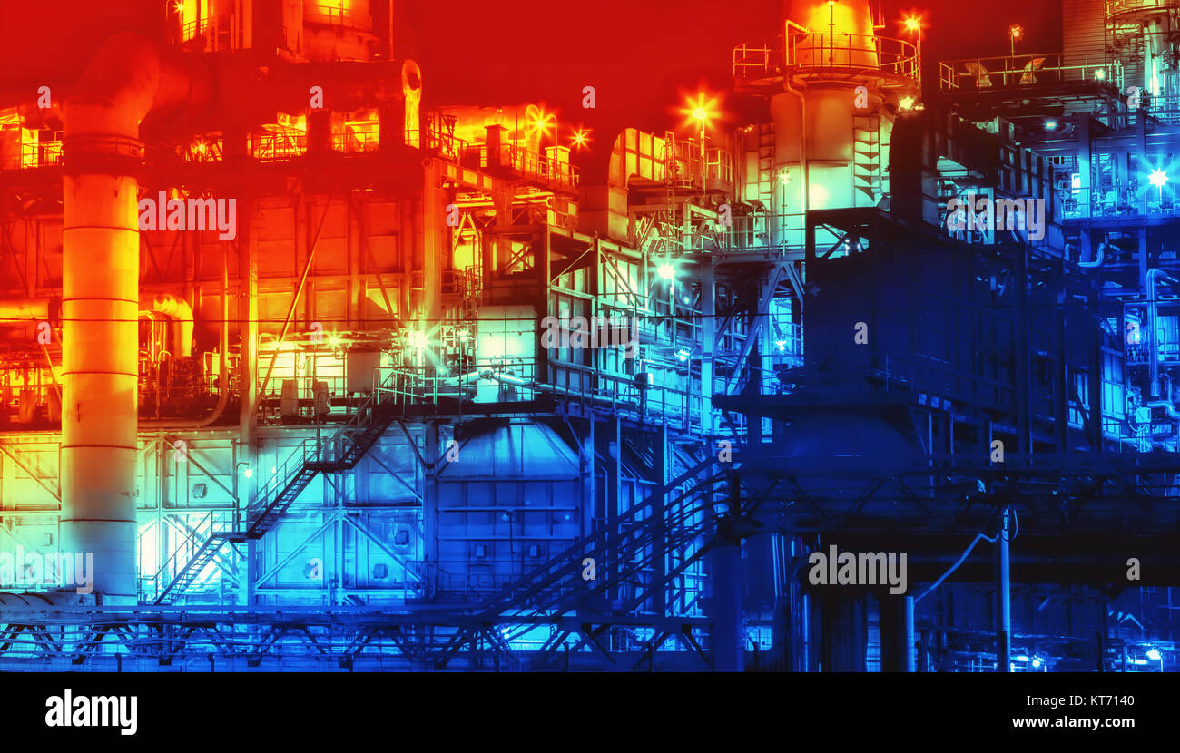 Oil Refinery At Night Stock Photo - Alamy