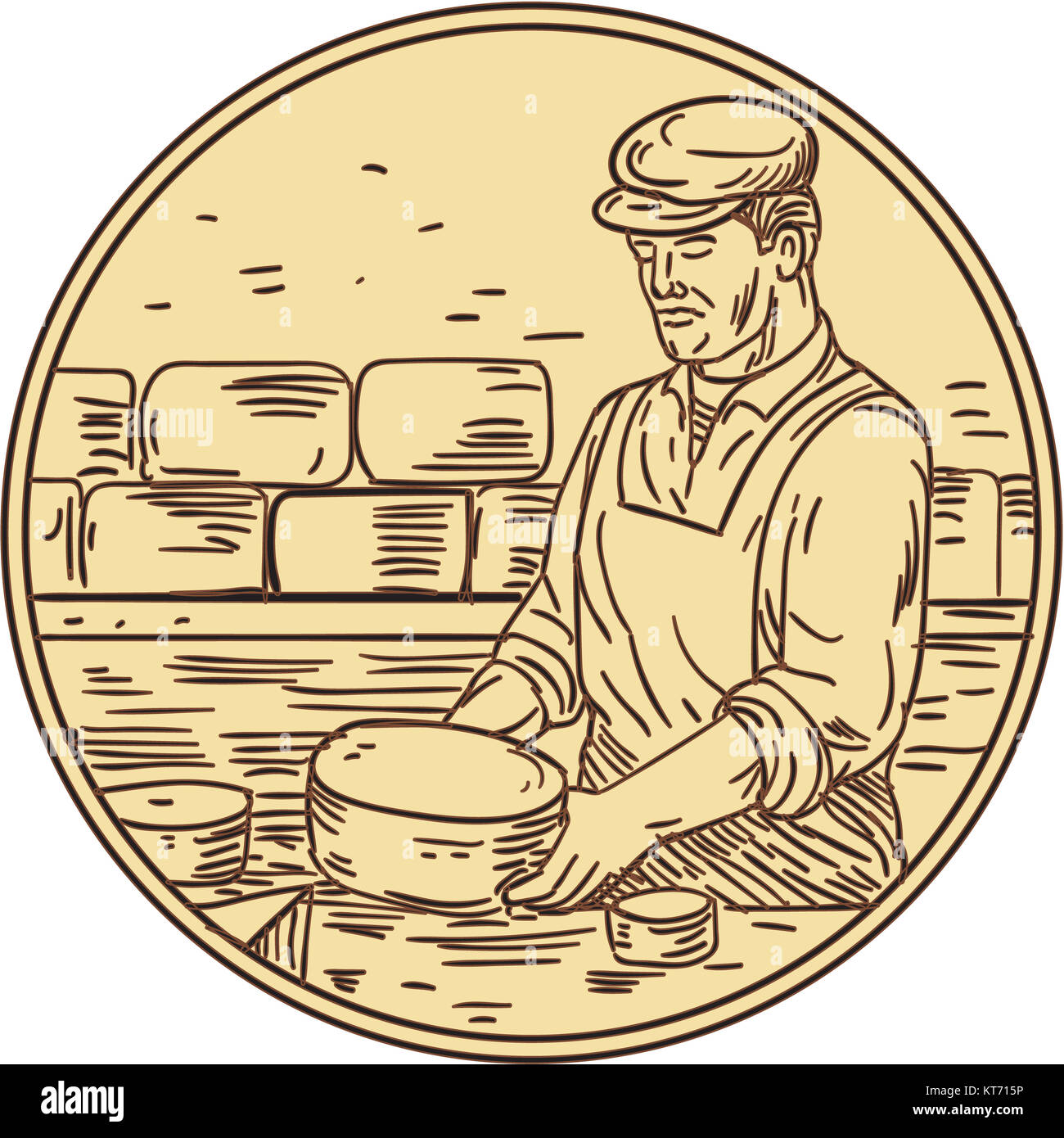 Cheesemaker Making Cheddar Cheese Circle Drawing Stock Photo - Alamy