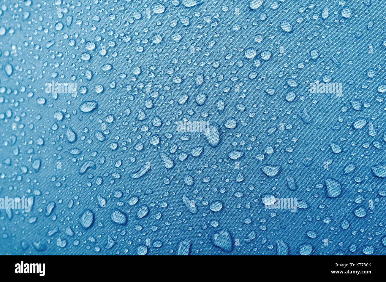 Water droplets on blue fiber waterproof fabric Stock Photo - Alamy