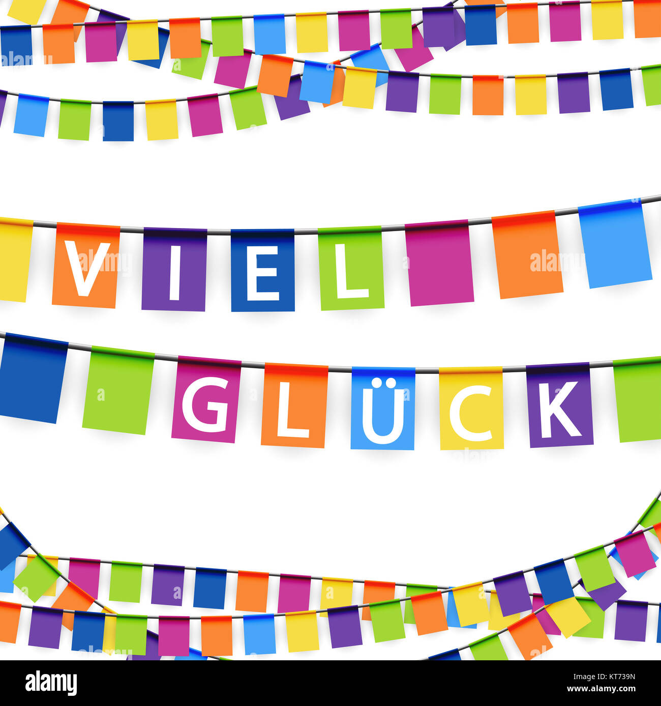 colored garlands background with white text good luck (in german Stock ...
