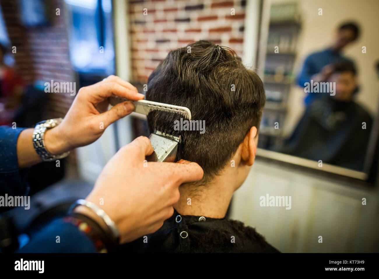 Barber using scissor trim hi-res stock photography and images - Alamy