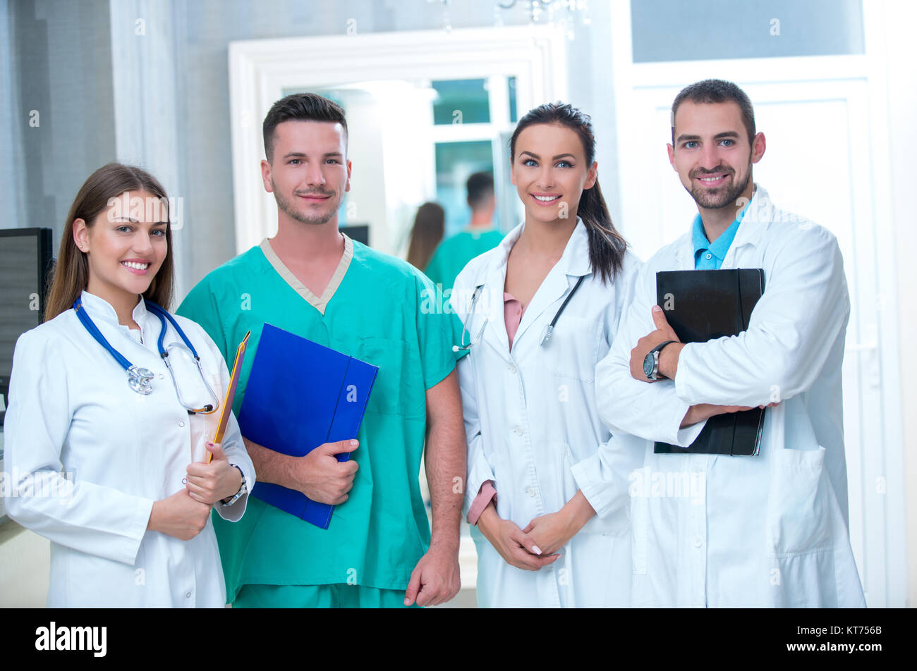 clinic, profession, people, health care and medicine concept - happy ...