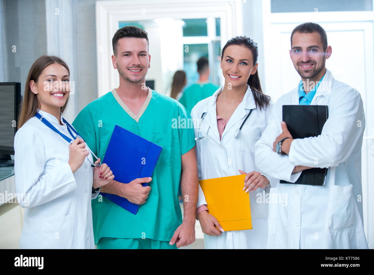 clinic, profession, people, health care and medicine concept - happy ...