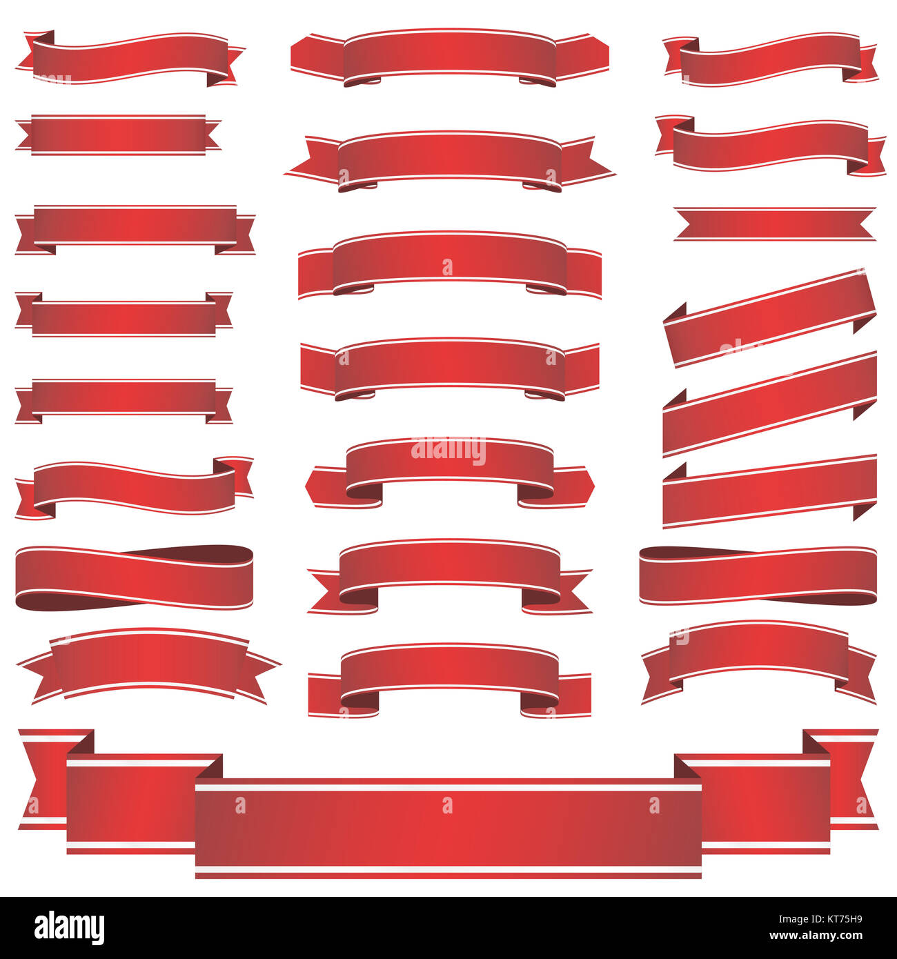 big collection of red colored empty banners isolated on white ...