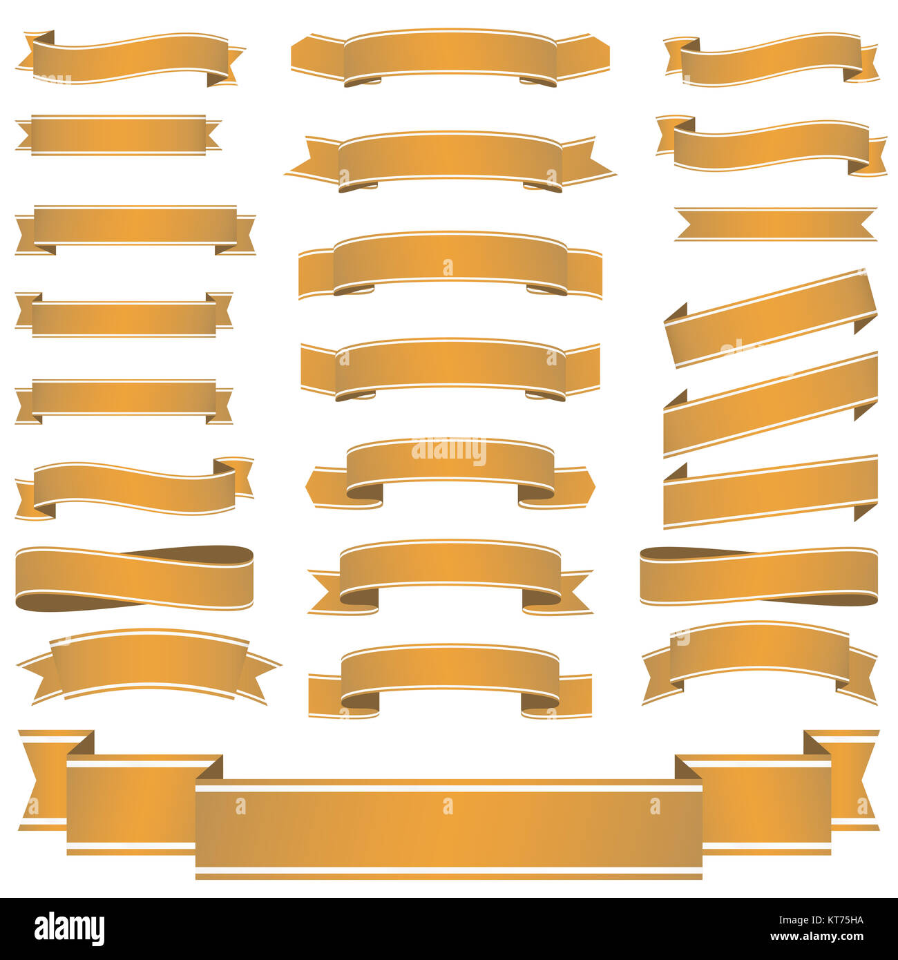 big collection of yellow colored empty banners isolated on white ...