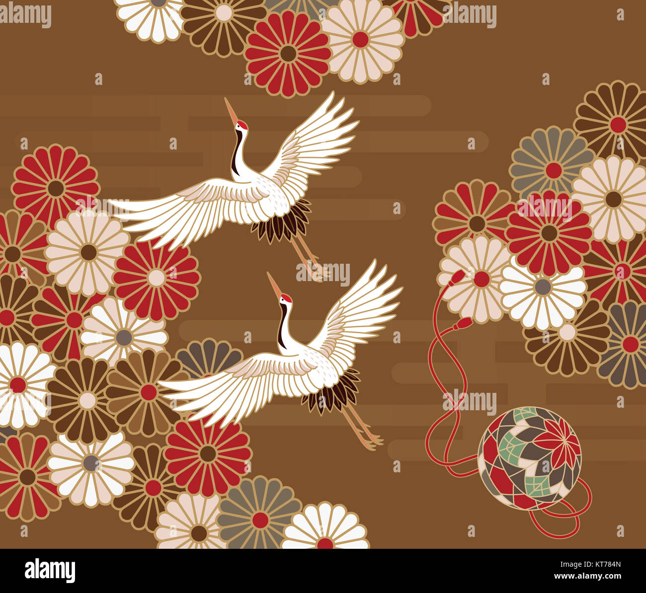 Cranes and chrysanthemums Japanese traditional pattern Stock Photo - Alamy