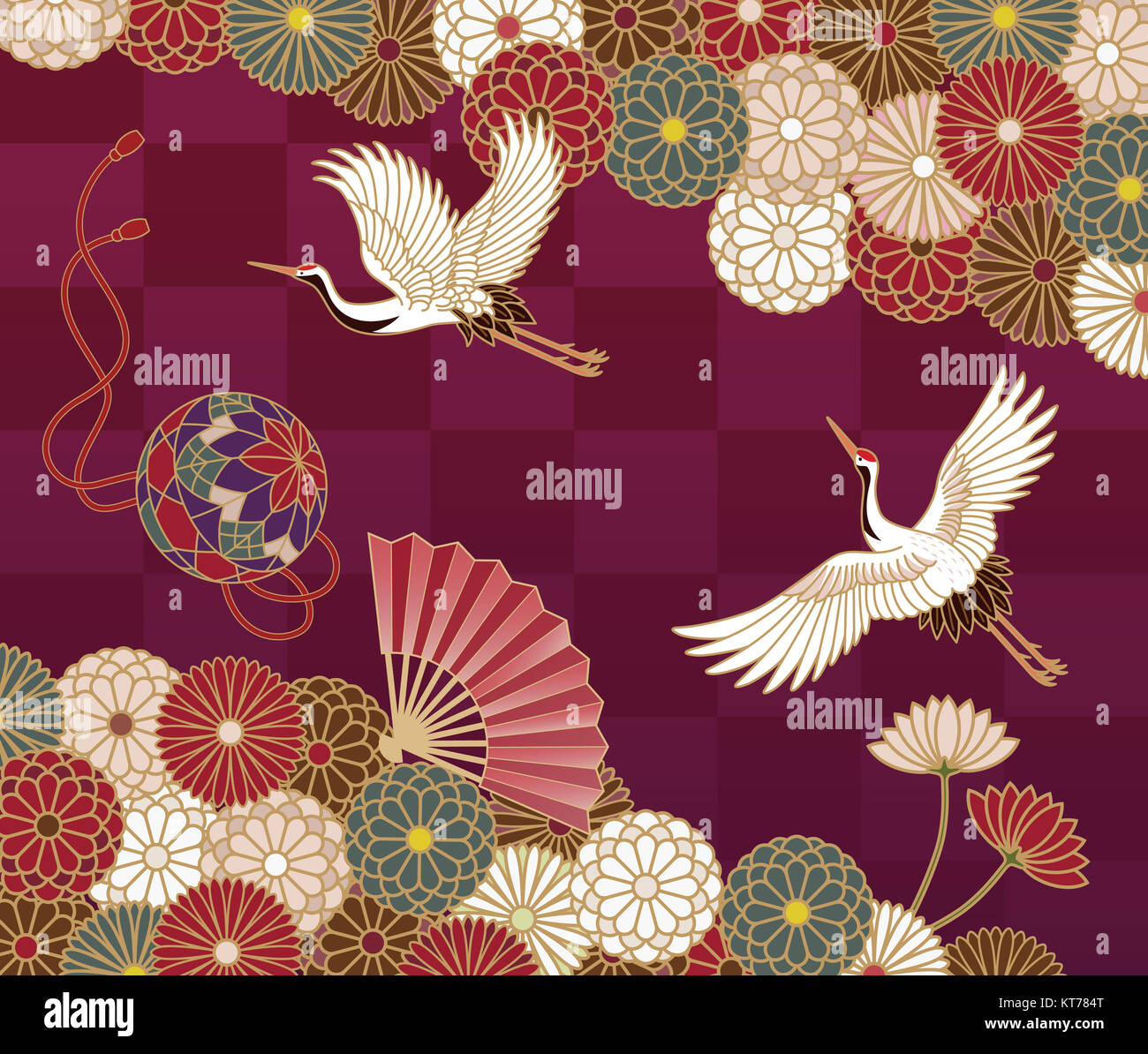 Cranes and chrysanthemums Japanese traditional pattern Stock Photo - Alamy