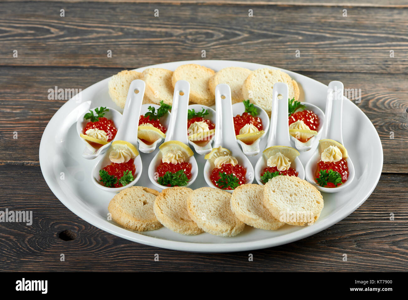 A close-up with a delicios snacks, prepeared for restaurant banquet. A ...