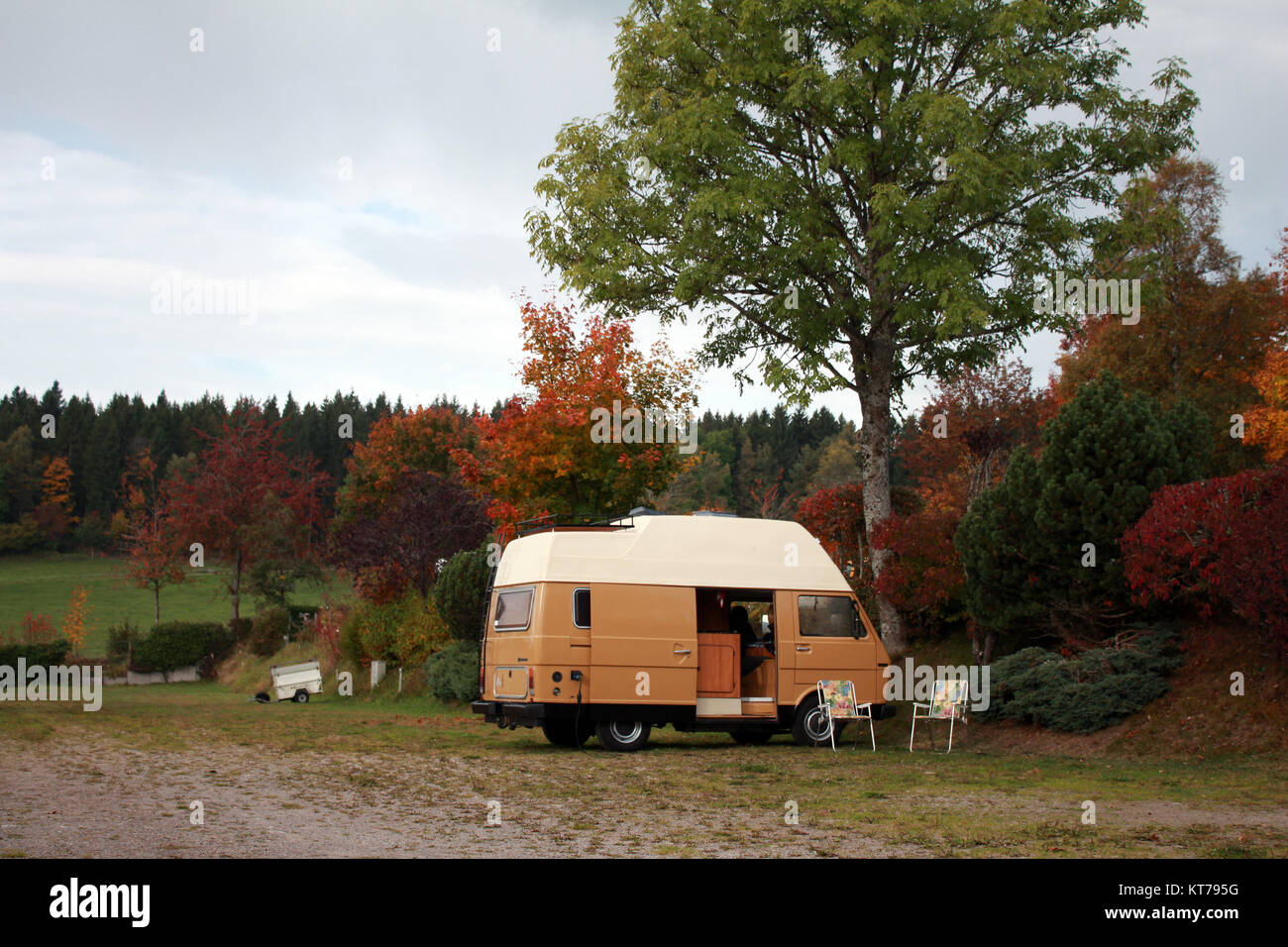 vintage camper van in nature traveling Stock Photo - Alamy