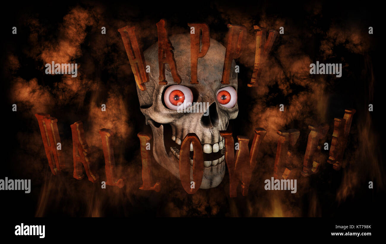 Human Skull With Eyes And Scary, Evil Look Haloween Concept 3D ...