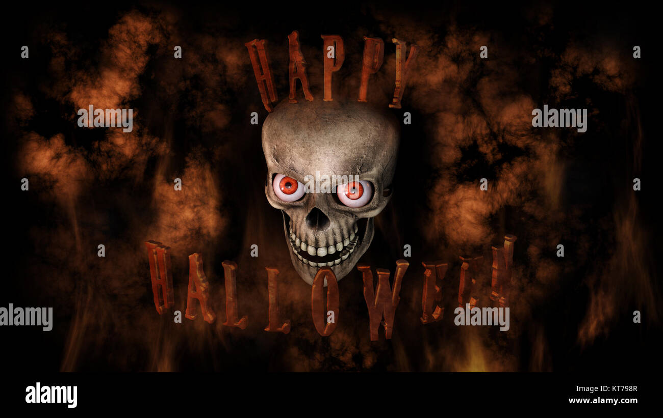 Human Skull With Eyes And Scary, Evil Look Haloween Concept 3D ...