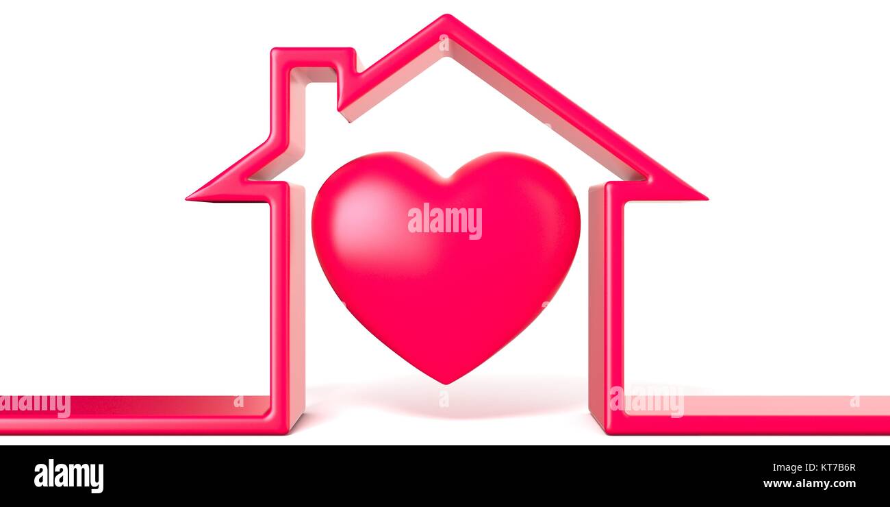 Heart in house made of red line 3D Stock Photo - Alamy