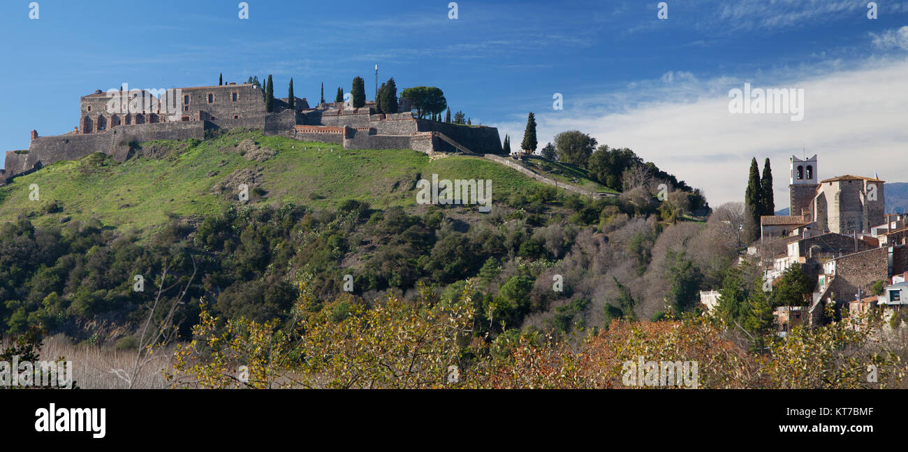 Castle and Village of Hostalric, Girona Province, Catalonia Stock Photo ...