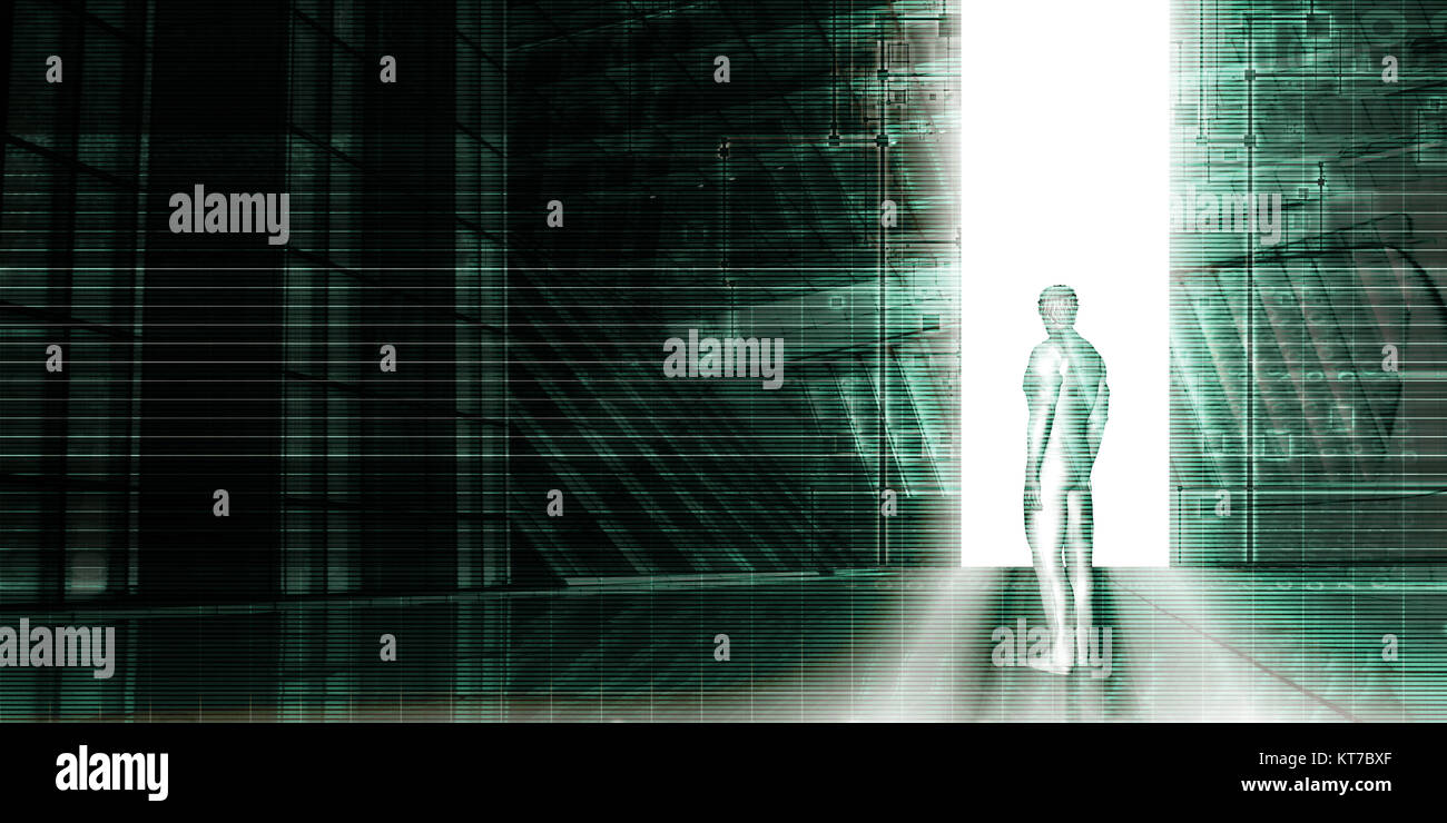 Man Standing In Front of Technology Portal Stock Photo - Alamy