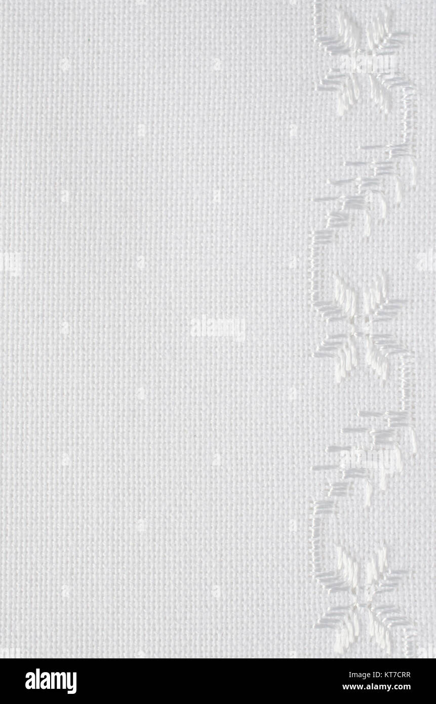 Texture of linen fabric with white silk embroidery Stock Photo - Alamy