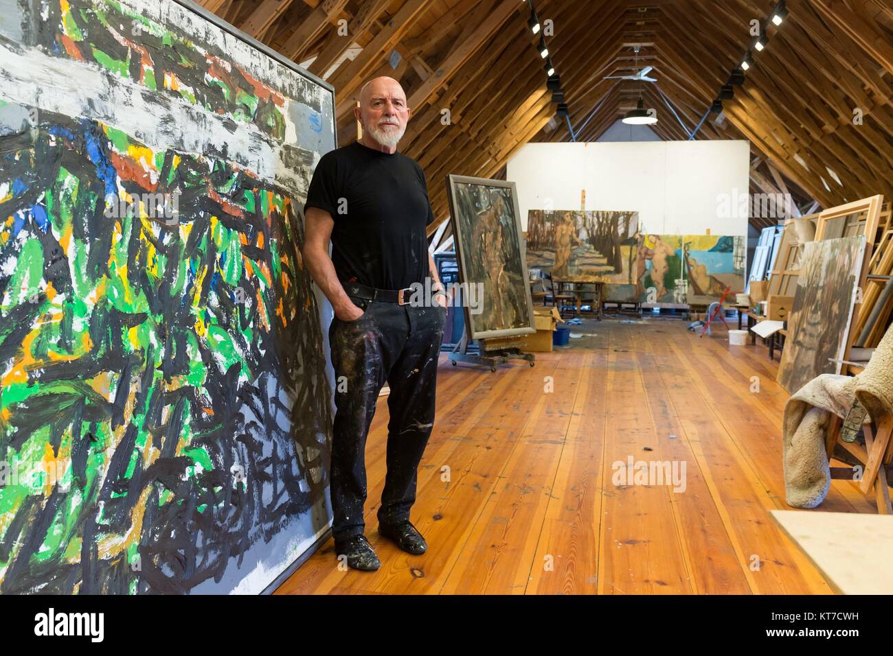 Famous German artist Markus Luepertz in his studio in Maerkisch ...