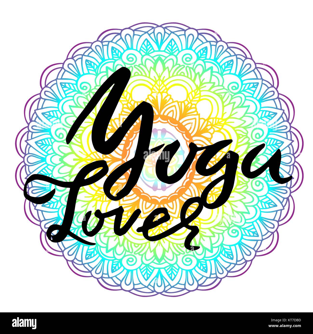 Yoga lover dry brush lettering on mandala pattern background. Yoga ...