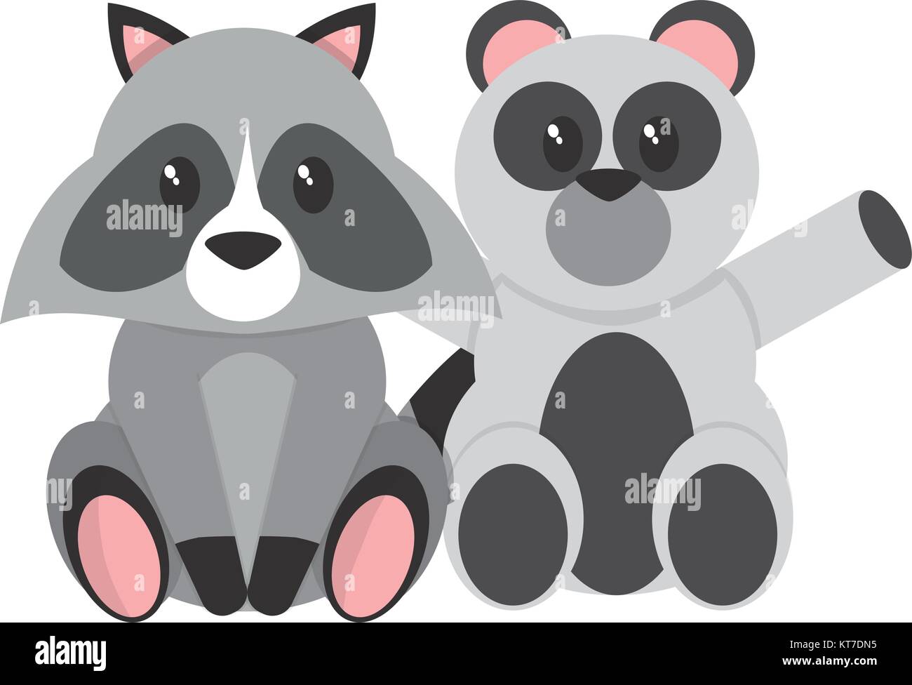 Raccoon and bear cartoon of cute animal and adorable creature theme ...