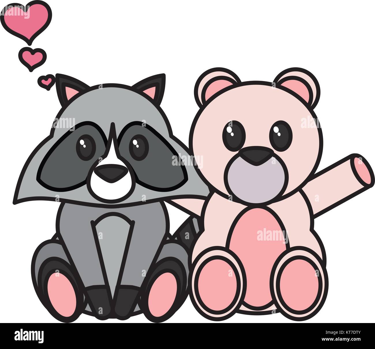 Raccoon and bear cartoon of cute animal and adorable creature theme ...