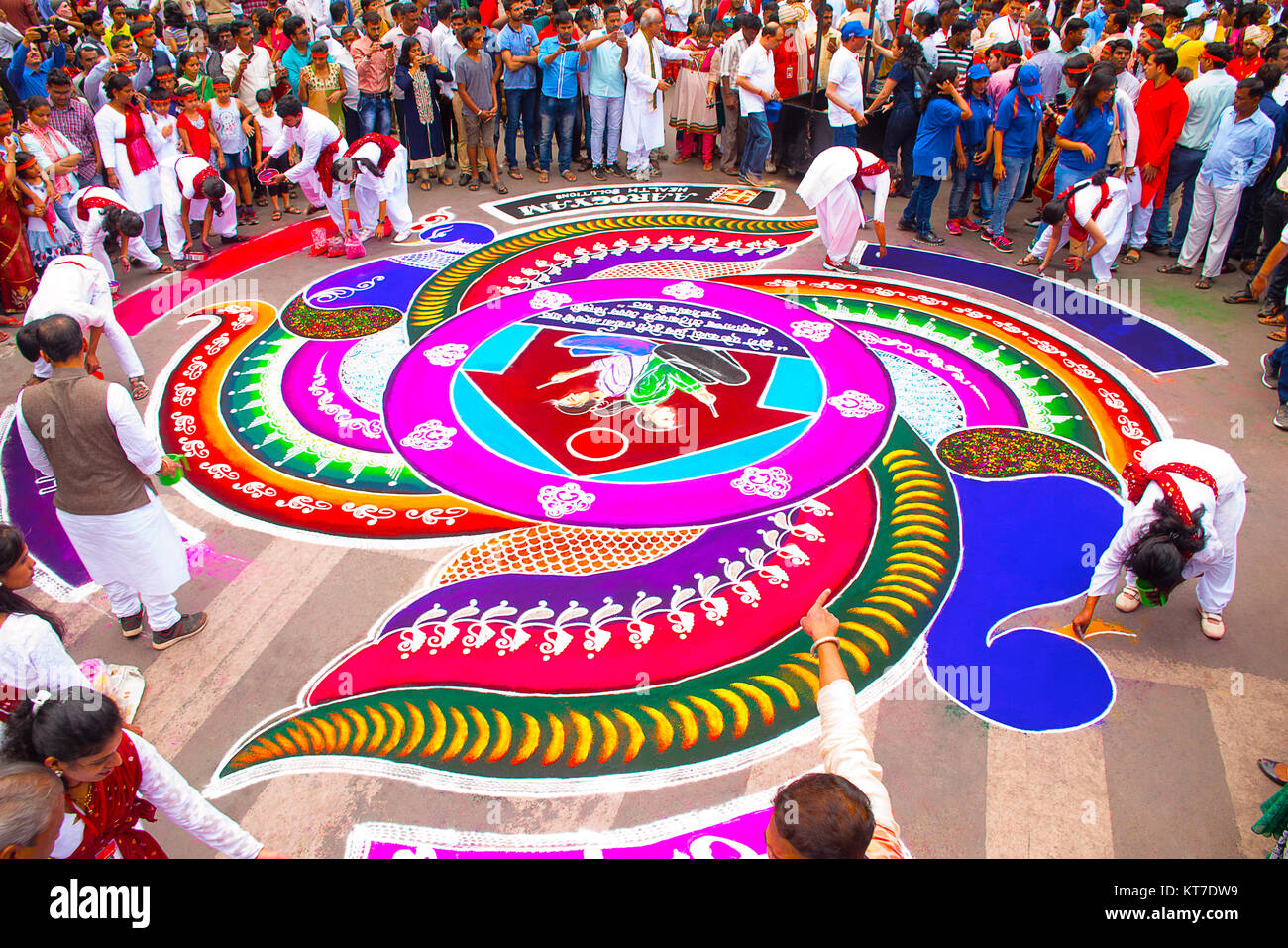 Large Rangoli. Pattern created on the floor using colored powders ...