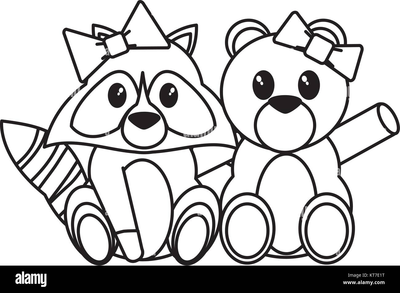 Raccoon and bear cartoon of cute animal and adorable creature theme ...
