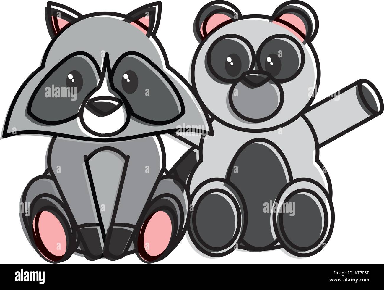 Raccoon and bear cartoon of cute animal and adorable creature theme ...