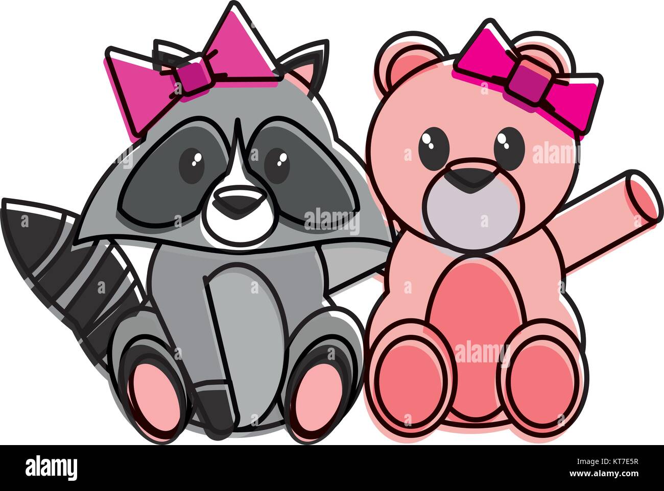 Raccoon and bear cartoon of cute animal and adorable creature theme ...