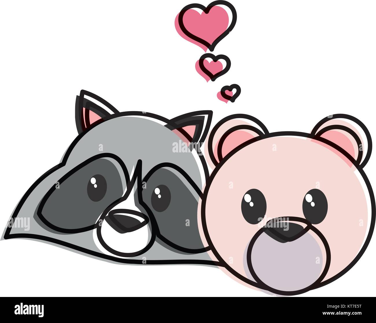 Raccoon and bear cartoon of cute animal and adorable creature theme ...