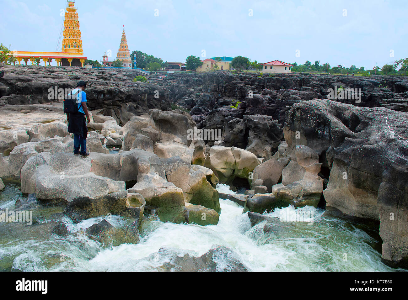 Naturally created potholes (tinajas) on the riverbed of the Kukadi ...