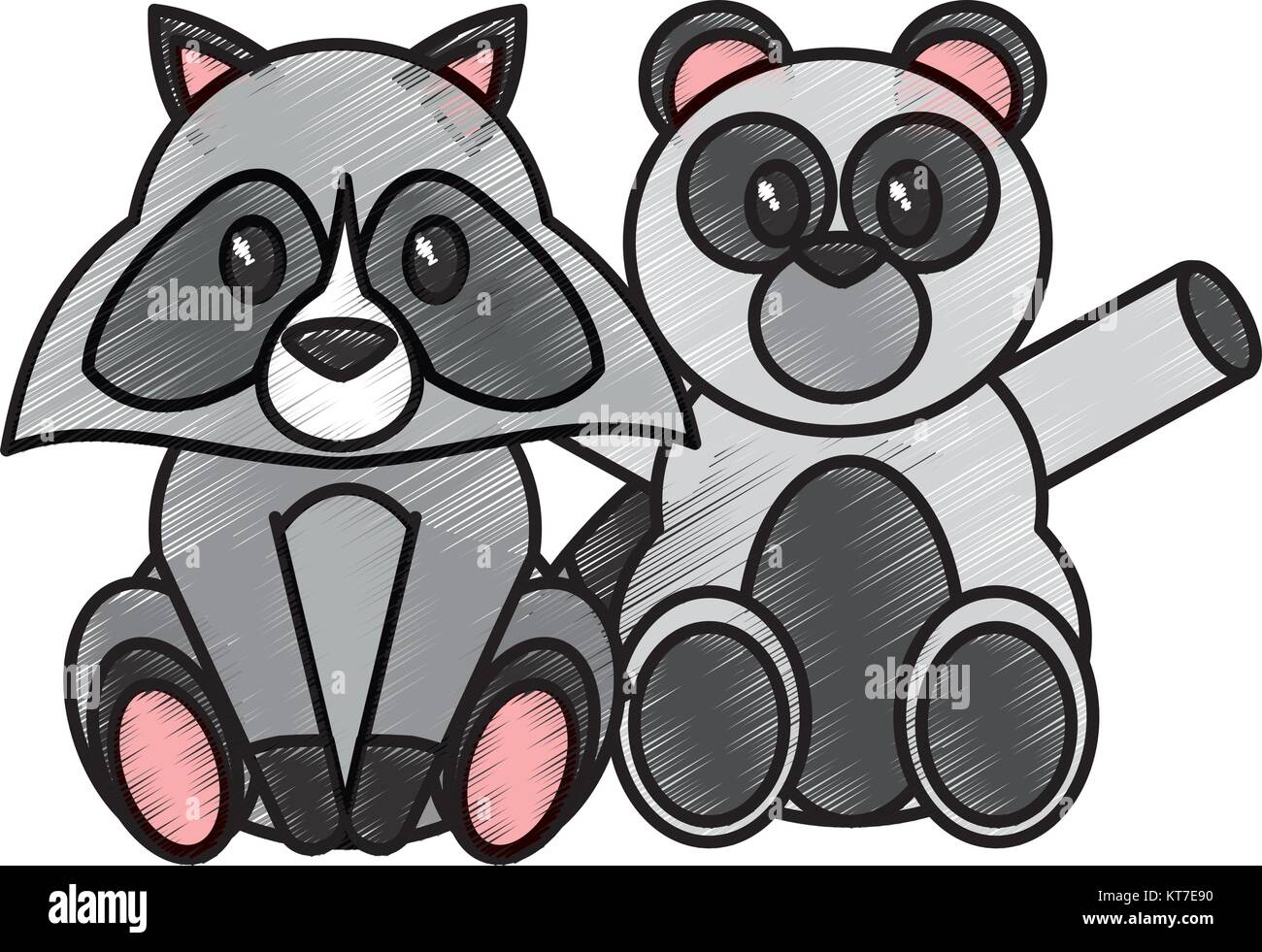Bear and raccoon cartoon of cute animal and adorable creature theme ...